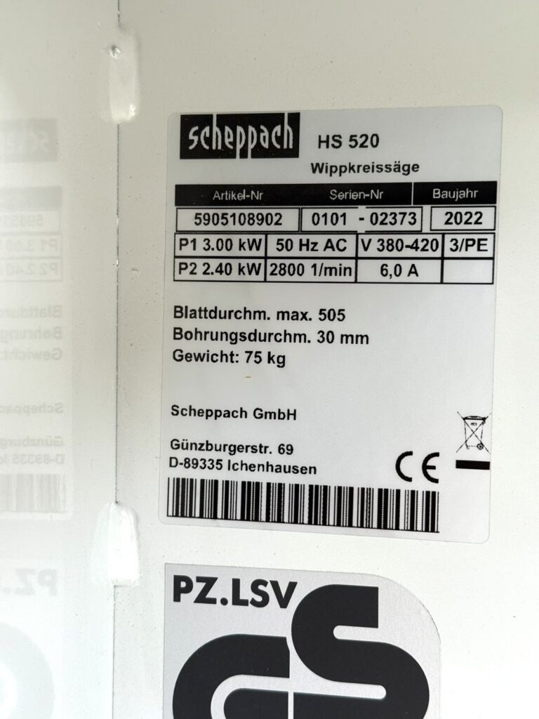 Zeimeris , malkų pjovimo staklės Scheppach Hs520 – ĮRANKYNAS
